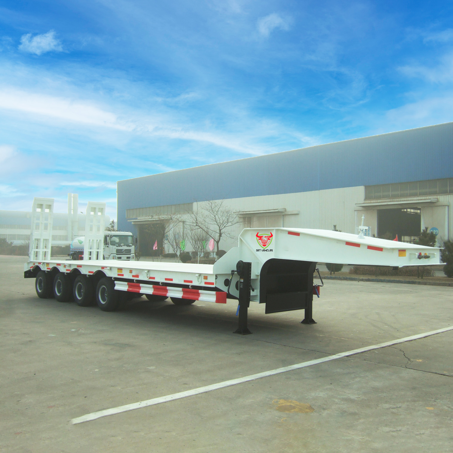 14m 80T Capacity with 4 Axles Fixed Gooseneck FGN Low Bed Trailer with ...