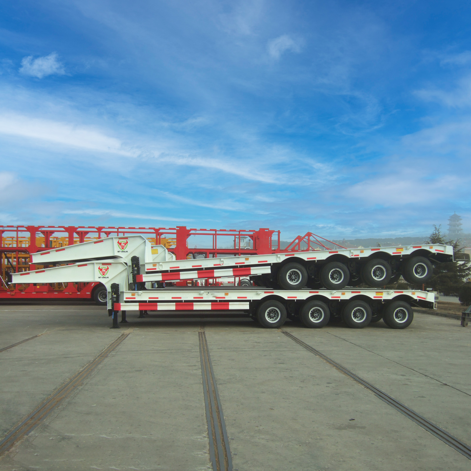 14m 80T Capacity with 4 Axles Fixed Gooseneck FGN Low Bed Trailer with ...